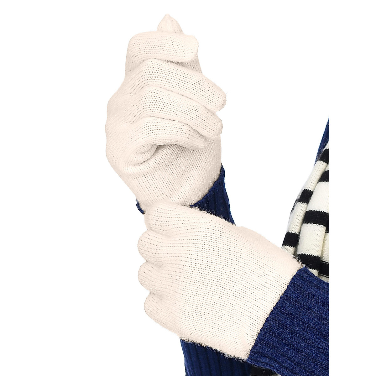 State Cashmere Jersey Knit Gloves with Ribbed Cuffs - Classic Design for Men & Women Made with 100% Pure Inner Mongolian Cashmere - Ultra Warm Winter Accessories - (Undyed White, One Size)