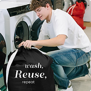 Shoulder Strap Laundry Bag - Drawstring Locking Closure, Durable Nylon Material, Large Capacity, Heavy Duty Stitching, Hands Free Carrying, Perfect for Laundromat or College Dorm. (Black | 30" x 40")