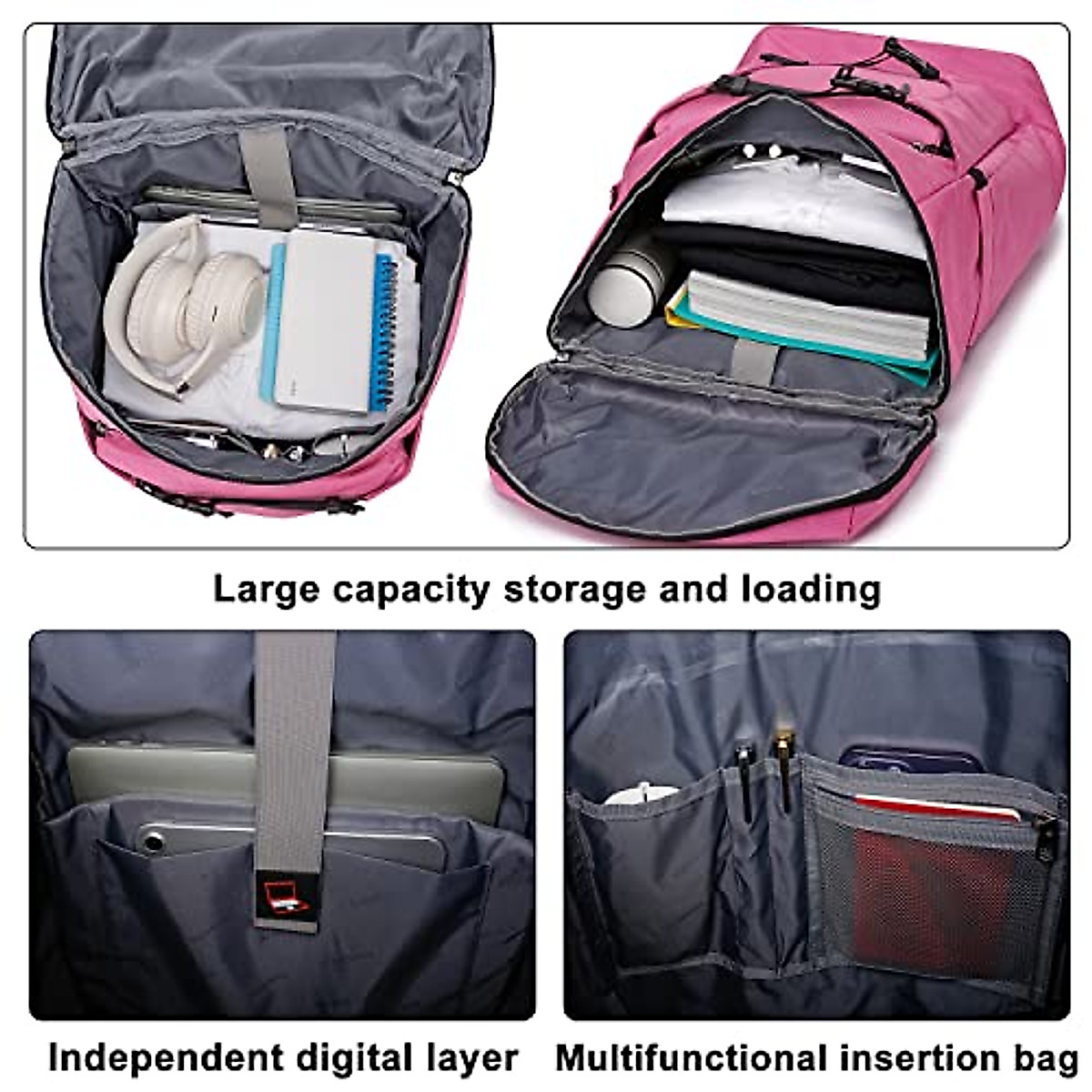 Asenlin Travel Backpack for Women Men，40L Extra Large Hiking Backpack，18 Inch Carry on Backpack Water Resistant for Casual Daypack Gym Backpack-Pink