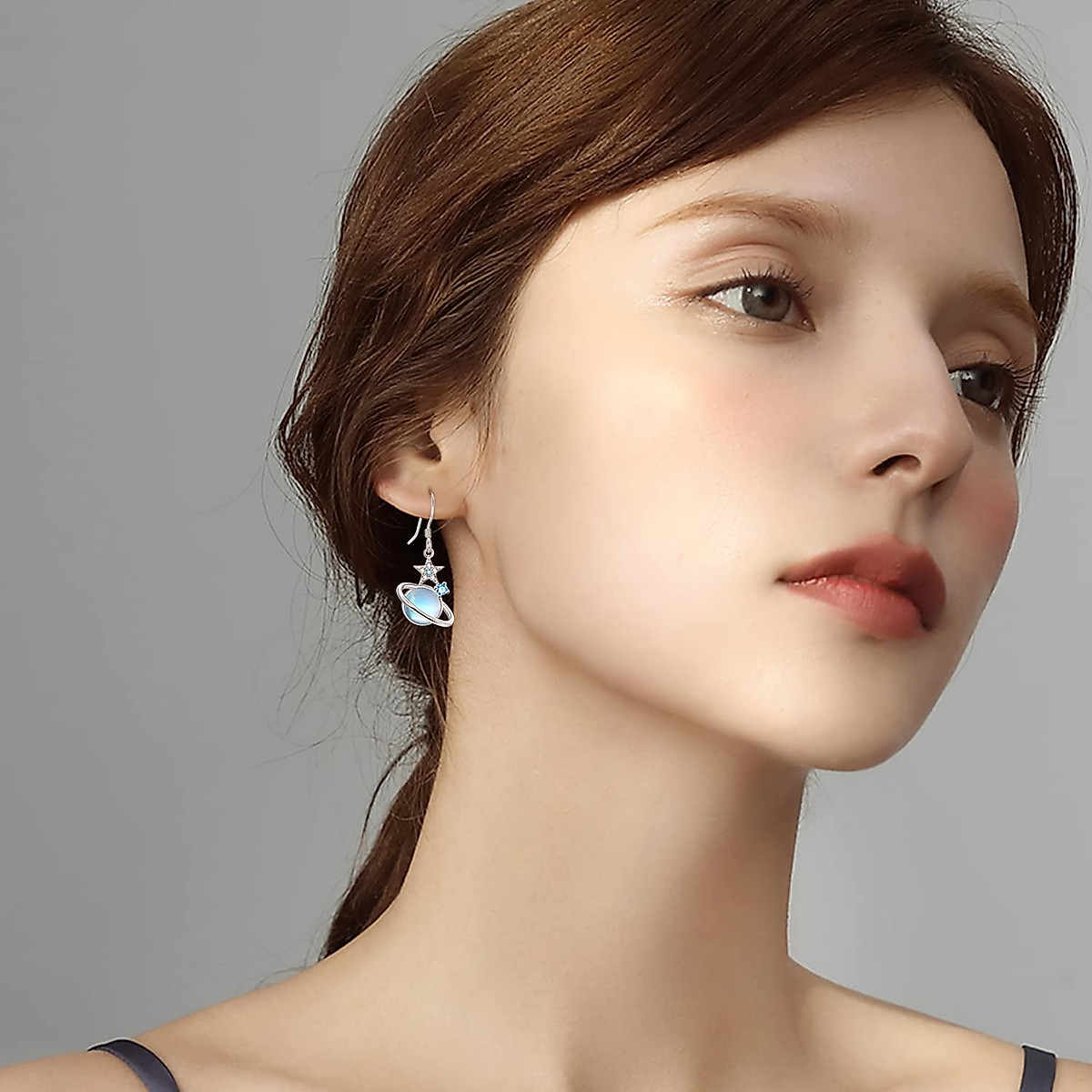Dreamboat Planet Earrings Saturn Earrings Space Earrings for Women Star Earrings Earth Moonstone Earrings 925 Sterling Silver Hypoallergenic Hook Dangle Earrings Celestial Jewelry