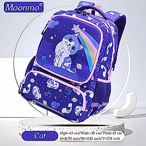Moonmo Backpack for kids Backpack for Elementary Students, Waterproof Large Capacity School Bag Light Weight Backpack Primary School Backpack for girls (Purple cat)