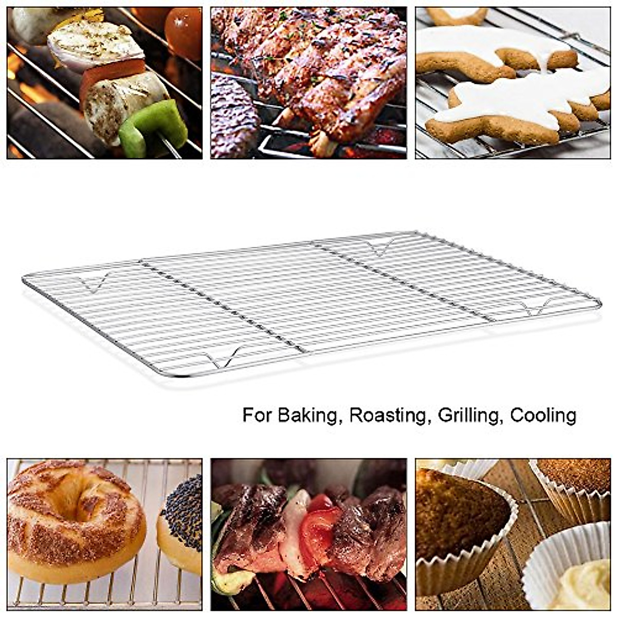 P&P CHEF Baking Rack Pack of 2, Stainless Cooling Rack for Cooking Baking Roasting Grilling Drying, Rectangle 8.6'' x 6.2'' x0.6'', Fits Small Toaster Oven, Oven & Dishwasher Safe