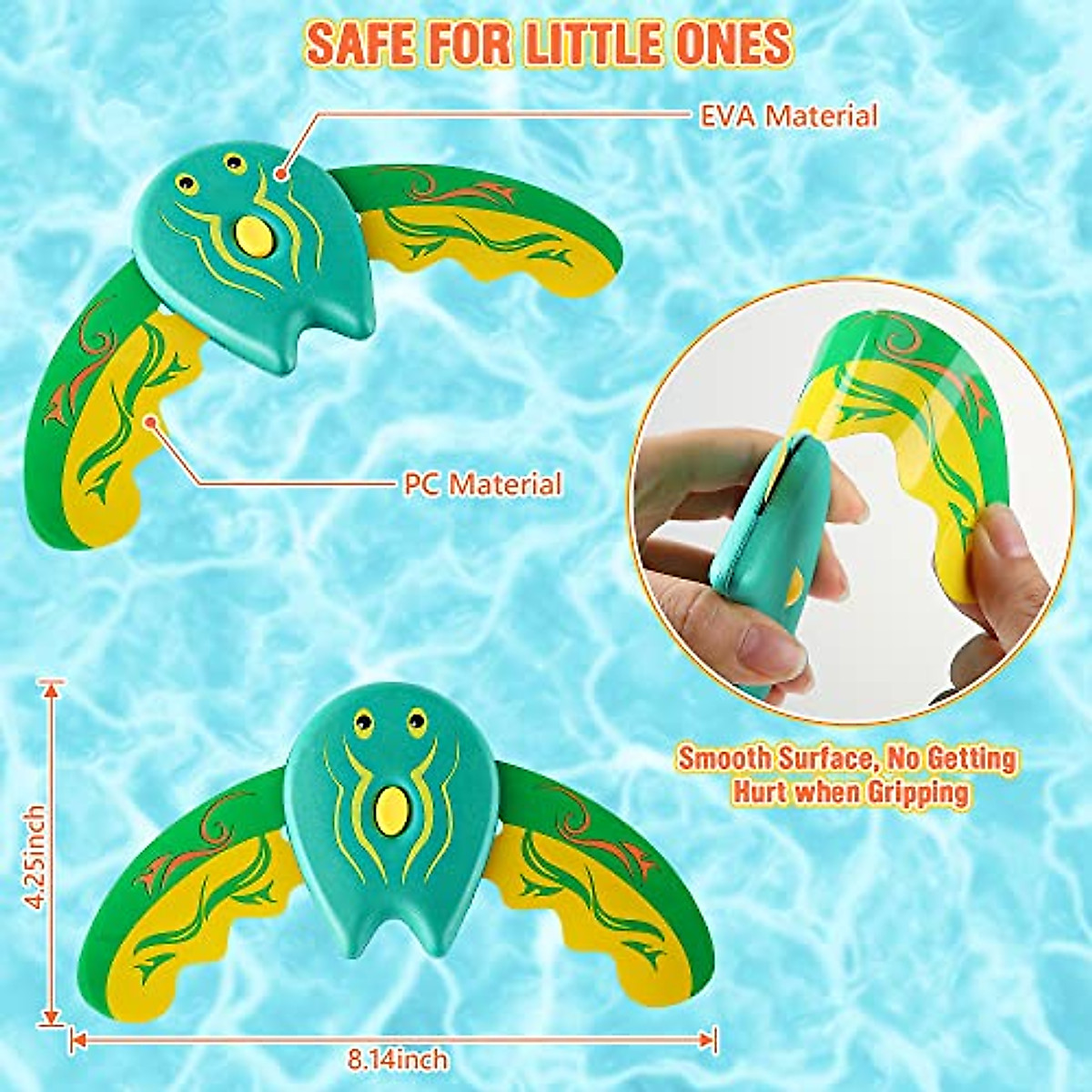 2 Pack Stingray Underwater Glider, Swimming Diving Pool Toys, Adjustable Fins, Self-propelled, Fun Water Games for Little Ones and Adult