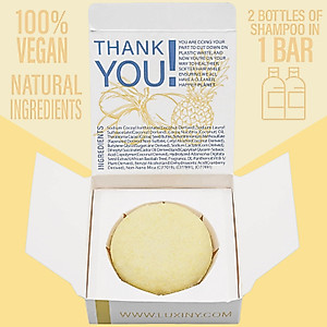 Luxiny Pina Colada Shampoo Bar for Dry Damaged Hair is Vegan, Sulfate free and Made in the USA. Get up to 60 washes at home or great as a travel shampoo.