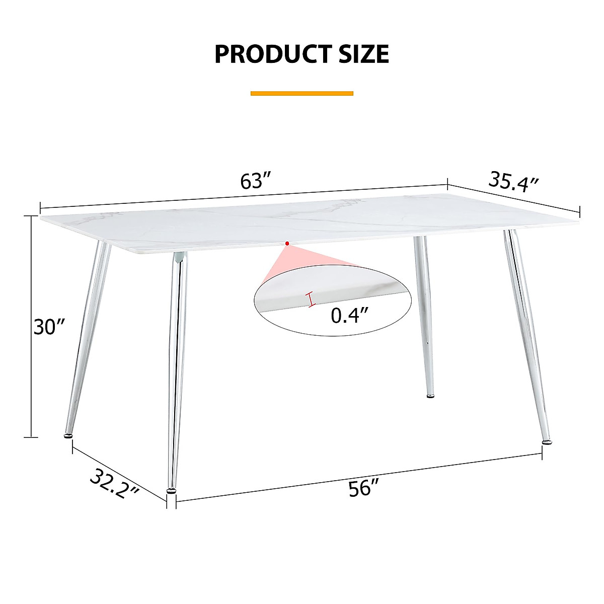 OUYESSIR Rectangular Dining Table for 4-6, Modern Kitchen Dining Room Table with 0.4" Imitation Marble Glass Tabletop and Metal Legs, Dinner Table Kitchen Table for Kitchen Dining Room