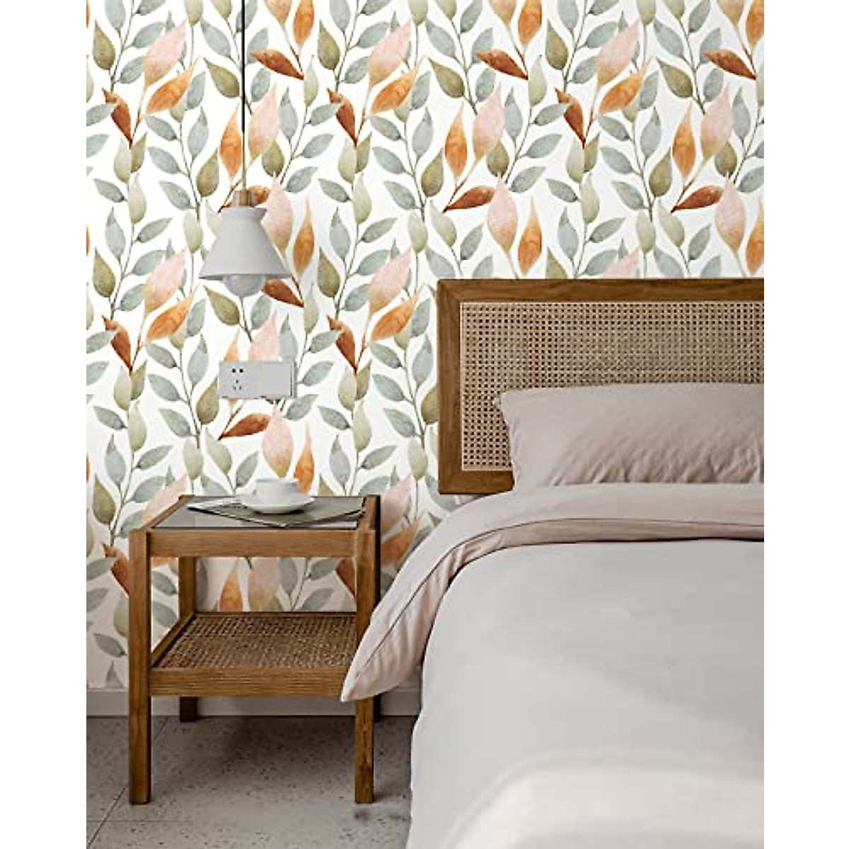 Floralplus Peel and Stick Wallpaper Boho Leaf Stick On Wallpaper Removable Textured Wallpaper Pull and Stick Contact Paper for Cabinet Bathroom Nursery Home Decor 17.7in x 118in