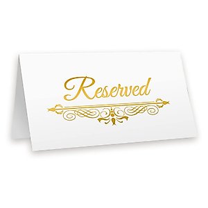Reserved Table Sign For Wedding Gold Foil, 20 pack Table Tent, Place Cards Hot Stamping Press Double Sides (Place Card Reserved Gold1)