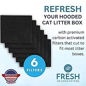 6-Piece Litter Box Filters for Hooded Cat Litter Box – Activated Charcoal Filters Eliminate up to 99% of Litter Box Odors – 6 Inch x 6.5 Inch Trimmable Pads