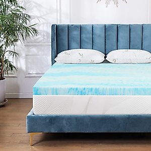 Mattress Topper for Queen Bed, Gel Swirl Memory Foam Soft Bed Topper for Back Pain, 3 inch, Light Blue