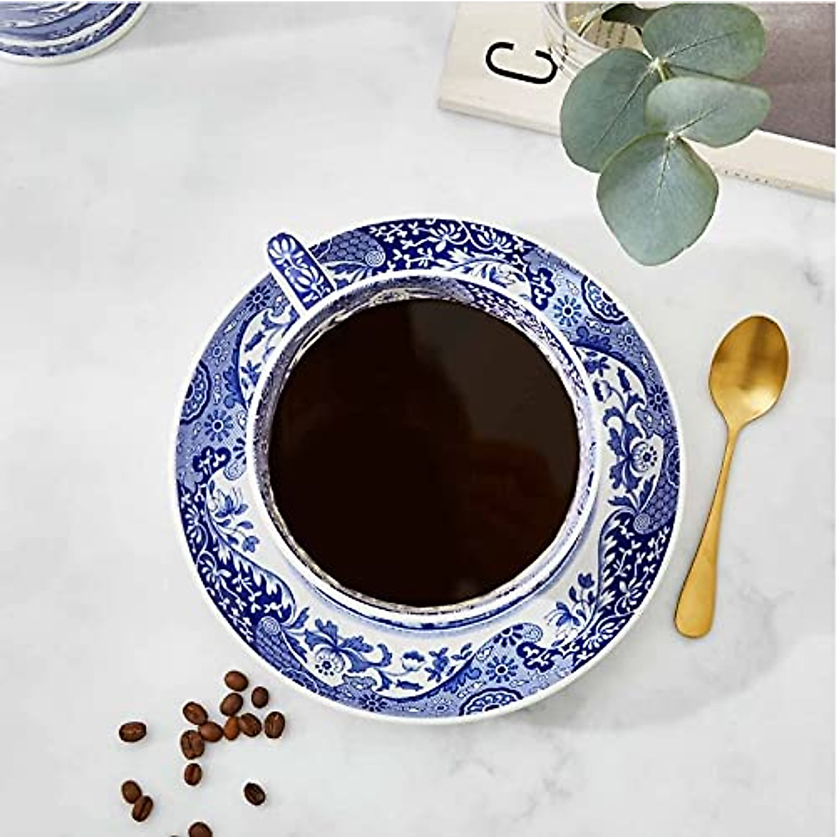 Blue Italian Teacups and Saucers | 7 Oz Cups for Coffee, Tea, and Hot Cocoa | Fine Earthenware | Microwave and Dishwasher Safe | Made in England