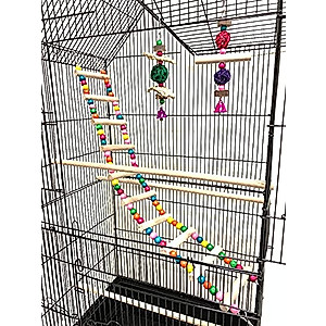 Large Canary Parakeet Cockatiel Lovebird Finch Roof Top Bird Cage with Stand -18"x14"x63" (Black with Toy)