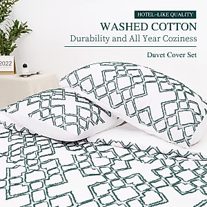 Safe and Sound Duvet Cover, Soft, Breathable 3 Pieces Bedding Set with Zipper Closure, 8 Corner Ties, 2 Pillow Shams, 1 Duvet Cover for All Seasons (King, 104X90'', White & Green)