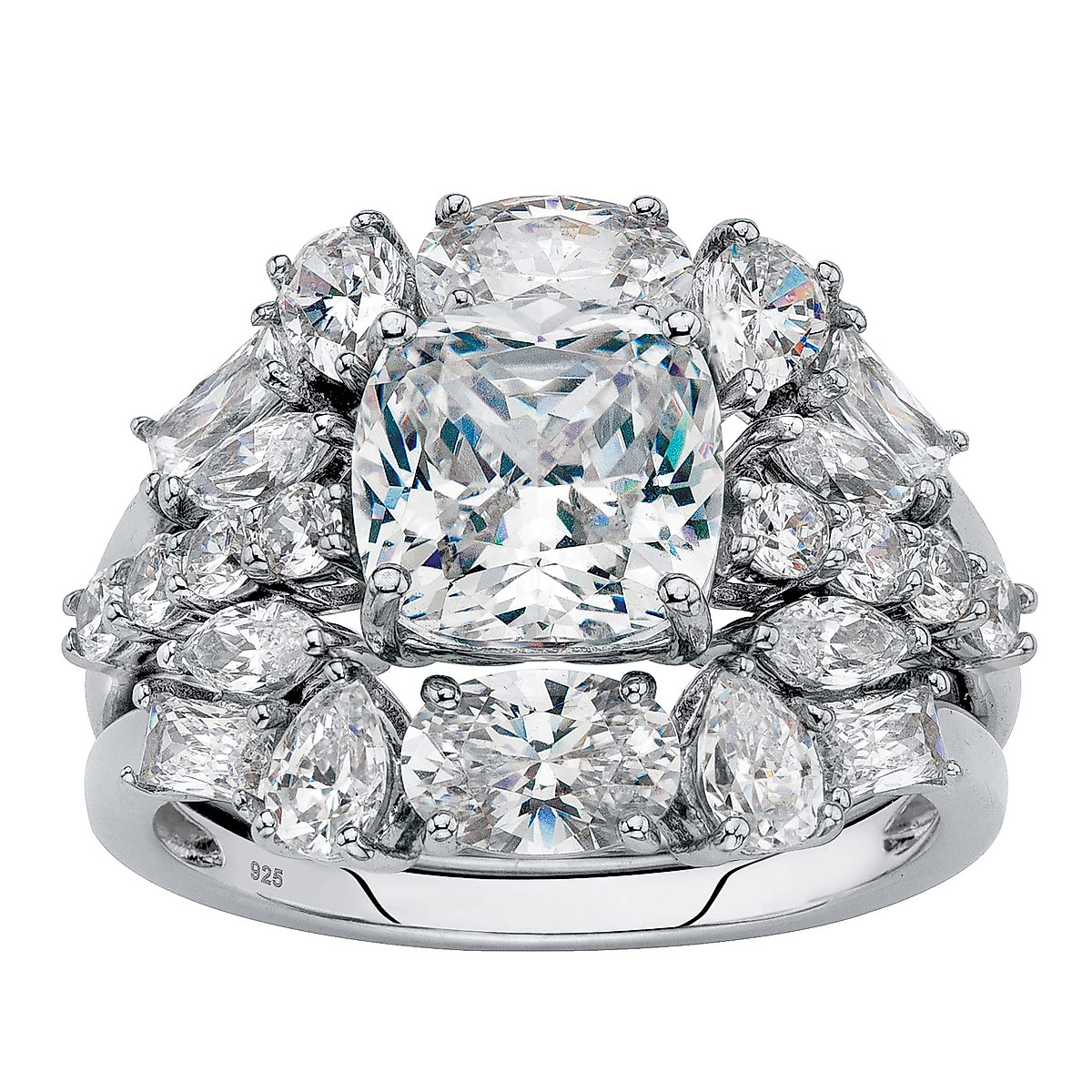 PalmBeach Platinum-plated Sterling Silver Cushion Cubic Zirconia Jacket Bridal Ring Set Sizes 6-10 Size 8