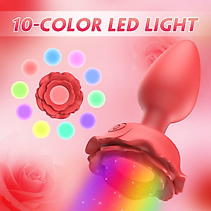 Amortoy Anal Plug Rose Vibrator Couples Sex Toys for Women, Vibrating Butt Plug with 10 Vibrations Adult Toys, Women Sex Toys Anal Vibrators Rose Sex Toy, Light Up Anal Toys Adult Sex Toys & Games