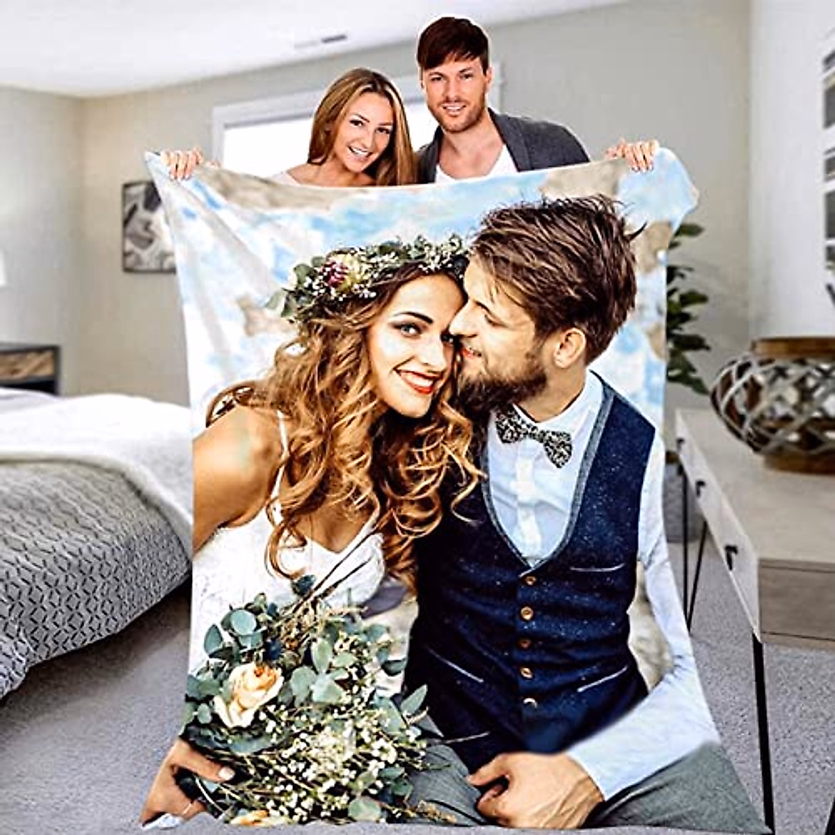 Custom Blankets with Photo Text Personalized Famil Pictures Flannel Blankets Customized Bedding Throw Blanket for Birthday Mother's Day Wedding Gifts Fits Sofa Bedroom Living Room (1phhoto, 50*60)