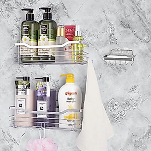 Lonelli 3 Pack Shower Caddy Bathroom Organizer Storage Shelves NO NAIL, NO DRILL SUS304 Stainless Rustproof Bathroom, Kitchen Organizers and Storage Shower Shelves With Razor Holders