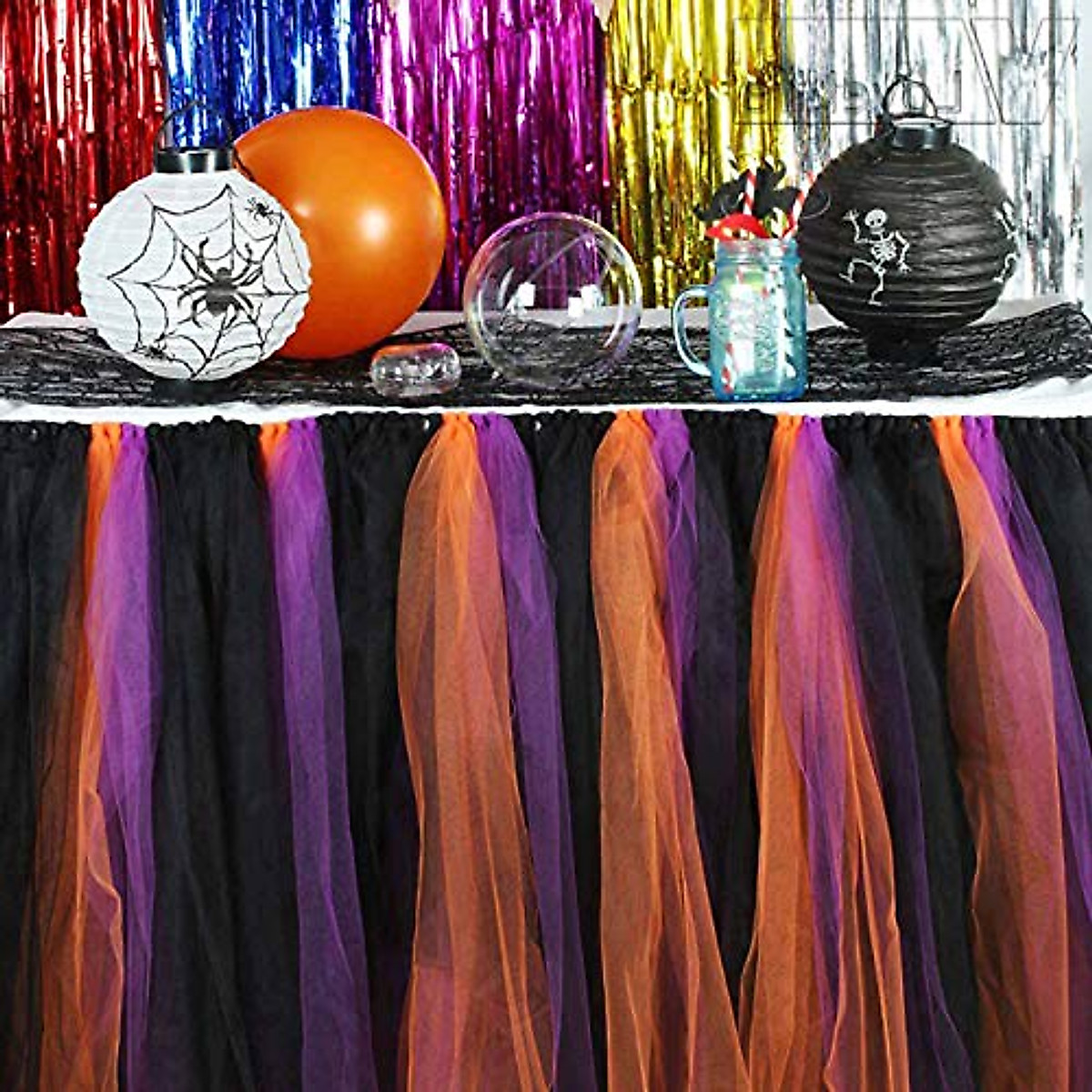 Ginfonr Halloween Tulle Rolls with Orange Black Purple Fabric Bolt Spool for Wedding Tutu Table Skirt DIY Crafting Favors Pew Bow Banquet Party Decor (6 Inches x 25 Yards, 3 Roll)