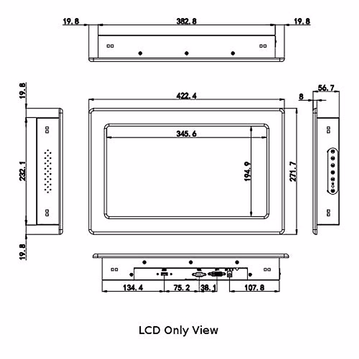 SuperLogics 15.6" LED Monitor with 5-Wire Resistive Touch Screen - 1920 x 1080 Resolution, 250 NITS Brightness, IP65 / NEMA4 Front Panel, Black