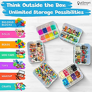 Outsmart Gadgets Plastic Stackable Toy Storage Organizer Bin for Lego, Building Bricks, Dolls and Crafts Organization, 3 Layers with Adjustable Compartments,ABC Stickers and 2 Lids Included