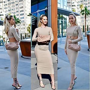 Prime Original Women's Chain Pouch Bag | Cloud-Shaped Dumpling Clutch Purse | Ruched Chain Shoulder Handbag (Beige)