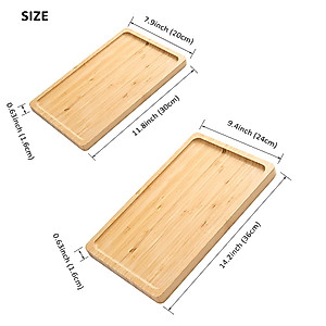 2 Pack Large Bamboo Serving Tray, 14.2''L x 9.4''W x 1''H and 11.8''L x 7.9''W *1''H, Portable Wooden Food Trays for Eating Dinner Breakfast Tea Snack Coffee Fruit Serving Trays