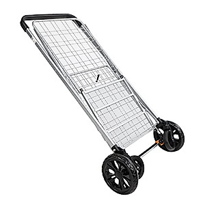 BISupply Foldable Shopping Cart with 360° Swivel Castor Wheels - Lightweight Heavy Duty Utility Grocery Cart with 330 lbs Weight Capacity for Groceries, Laundry, Luggage, Travel, and Tailgating