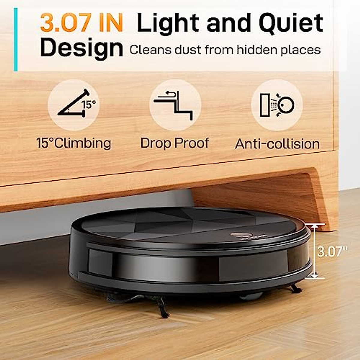EICOBOT Robot Vacuum Cleaner,Tangle-Free Suction,Quite,Slim,Automatic Self-Charging,550ml Large Dustbin, Good for Pet Hair,Hard Floor and Low Pile Carpet,R20(Charcoal Black)
