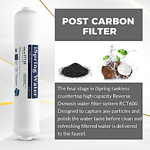 iSpring FT15B Activated Post Carbon Water Filter Replacement Cartridge with Quick Connect for Countertop Reverse Osmosis RO System RCT600