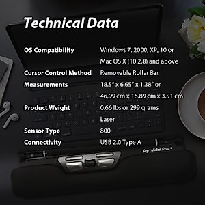 Ergoslider Plus SE: Ergonomic Mouse with Roller-Bar for Precision Computer Cursor Control. USB Powered, 5 Button Central Pointing Device. Relieve Wrist & Shoulder Pain from Carpal Tunnel or Tendinitis