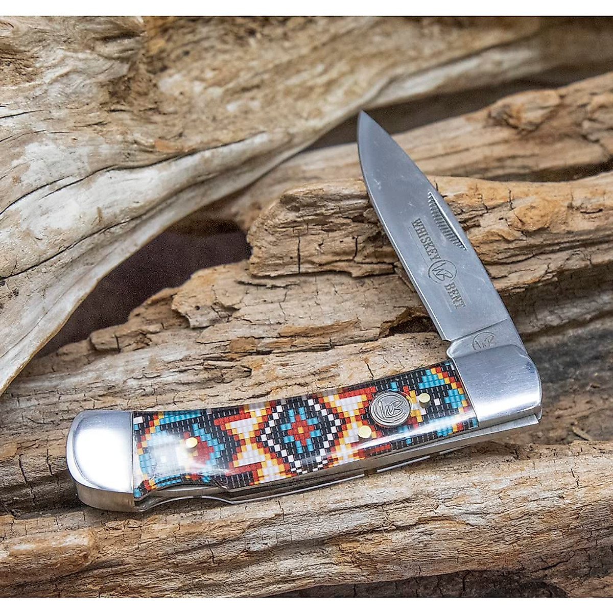 WHISKEY BENT HAT CO. Traditional Lock Blade Folding Pocket Knife 3.75" Closed Length 440C Stainless Steel Blade (Southwest Sand)