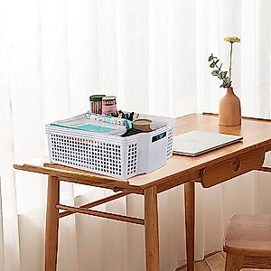 Obstnny 2-Pack White Stacking Storage Bin, Plastic Stackable Storage Basket, R