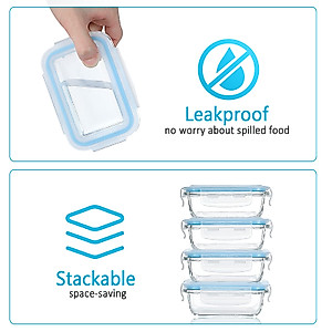 M MCIRCO [12-Pack, 6.3oz] Small Glass Food Storage Containers, Small Glass Containers with Lids, Small Glass Jars for Snacks, Dips, Sauces, BPA Free, Freezer, Microwave & Dishwasher Friendly, Blue