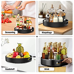 Carbon Steel Lazy Susan Organizer,Black 360°Stable Revolving Spice Rack Turntable for Pantry Cabinet,Decorative Trays Storage Containers Organizer for Kitchen Cabinet, Snacks, Bathroom,12.2inch