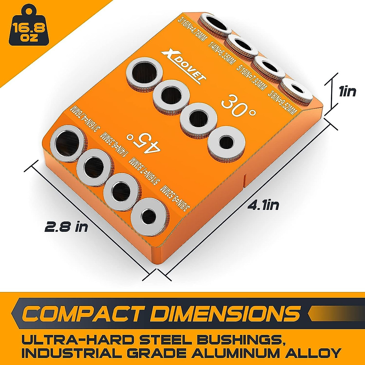XDOVET 30 45 90 Degree Angle 4 Sizes Drill Jig for Angled Holes/Straight Holes, Drill Guide for Cable Railing Lag Screw Wood Post, Durable Aluminum Alloy Drilling Jig for Deck Stair Handrail