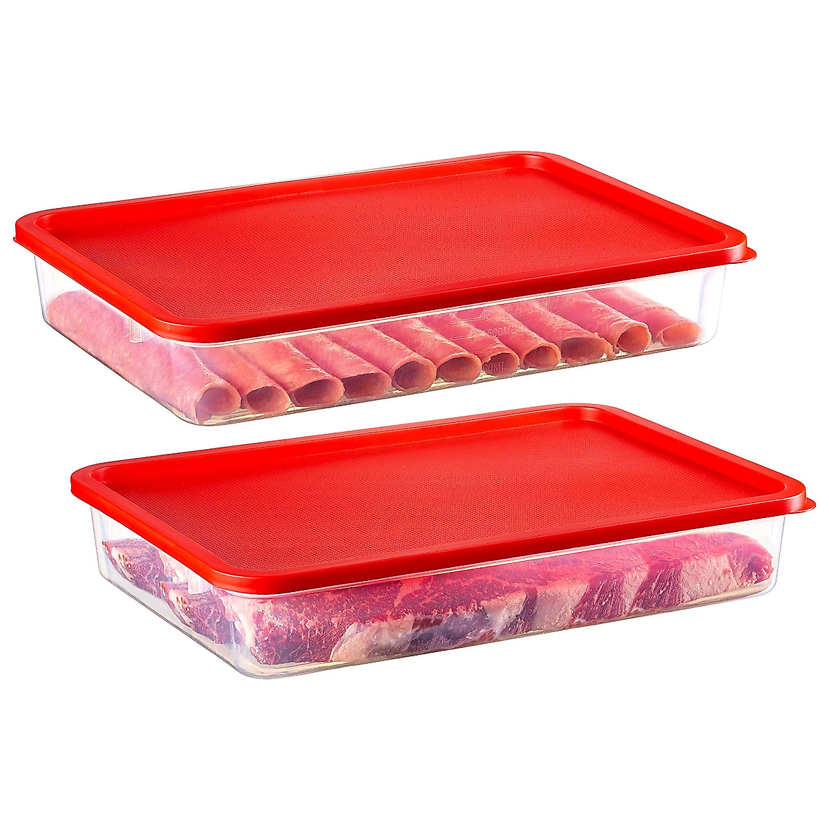 2 Pack – Zilpoo Plastic Bacon Keeper, Deli Meat Saver Cold Cuts Cheese Food Storage Container with Lid for Refrigerator, Shallow Low Profile Christmas Cookie Holder, 84 oz.