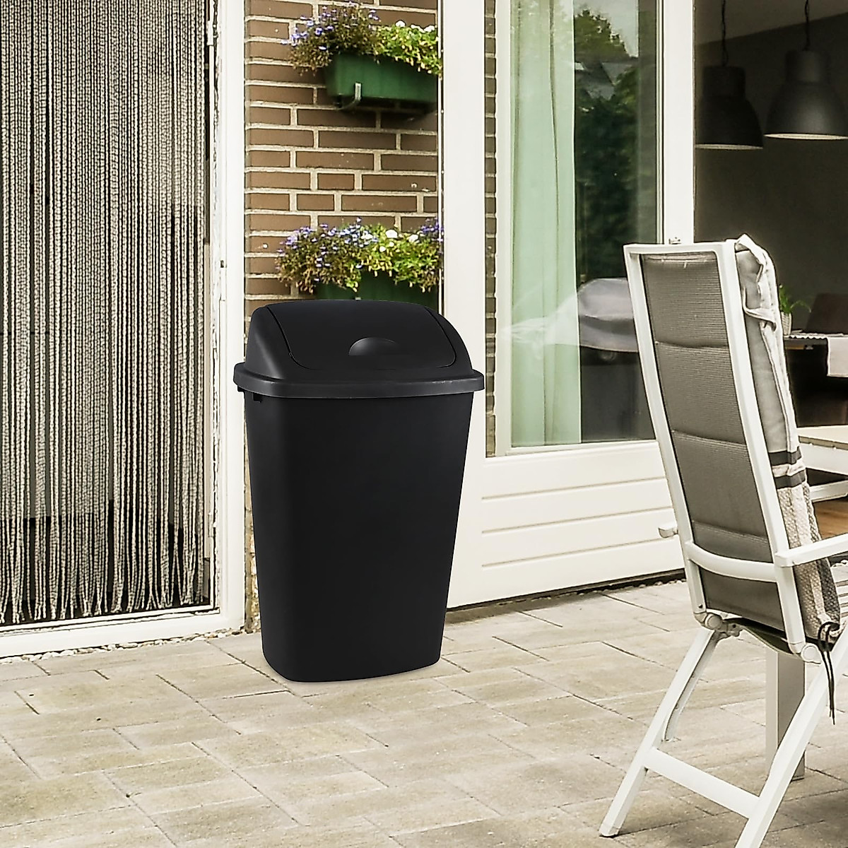 Farmoon 4 Pack 13 Gallon Swing Top Lid Garbage Cans, Black Plastic Large Trash Bins