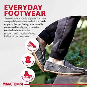 Minnetonka Men's Tilden Moccasin Suede Indoor and Outdoor Slippers, Grey, 13M