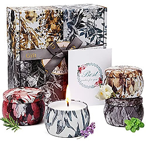 Scented Candles Gift Set 4 Pack Scented Candles Aromatherapy Candle Gifts 100% Natural Soy Wax Portable Travel Tin Jar Candles for Yoga for Birthday, Christmas, Thanksgiving, Mother's Day