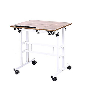 soges Rolling Standing Desk Height Adjustable, 31.5 inch Mobile Stand Up Computer Desk, Sit-Stand Tiltable Top Desk Laptop Stand for Small Spaces, Tall Table for Standing or Sitting, Oak Color