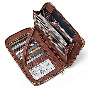 CLUCI Women Wallet Large Leather Zip Around Card Holder Travel Clutch Wristlet Two-toned Brown Bundles with Women Backpack Purse Leather Casual Detachable Covertible Shoulder Bag Brown