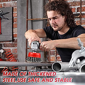 4 Pack 3&4 Inch Carbon Steel Wire Wheel Cup Brush Set, Twisted Knotted Cup Brush for Angle Grinder, 5/8 Inch-11 Threaded Arbor 0.02 Inch Carbon Steel Wire Wheel for Grinder