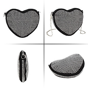 Women's Small Rivets Cross Body Heart Shape Satchel Purse Handbag Fashion Shoulder Chain Bag, Black