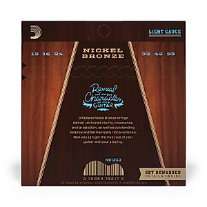 D'Addario Guitar Strings - Acoustic Guitar Strings - Nickel Bronze - For 6 String Guitar - Natural, Clear, & Focused Tone - NB1253 - Light, 12-53