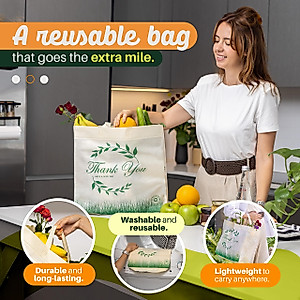 50 Pack Reusable Thank You-Have a Nice Day Eco-Friendly Large Grocery Shopping Bags 14.5"x14"x6.6" Durable, Recyclable Shopping Bags for Customers Washable, Foldable, Portable Tote Bags Bulk
