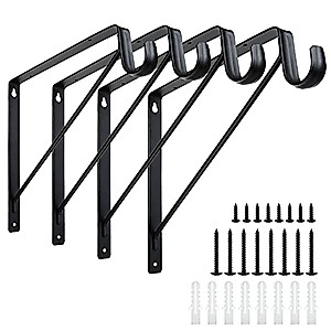 4Pack Closet Shelf & Rod Brackets, Black Closet Shelf Bracket with Rod Support, Wall Mounted Closet Rod Bracket with Screws, Clothes Hanger Pole Support Bracket for Both Shelf Storage and Closet Rod