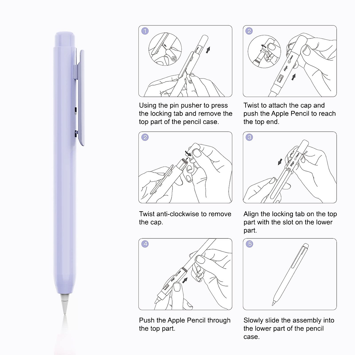 TiMOVO Holder Case Fit Apple Pencil 1st Generation, Retractable Tip Cap Protective Pencil Sleeve Cover with Sturdy Clip for Apple Pencil 1st Gen - Taro Purple