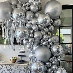 MOMOHOO 130PCS Silver Balloons Different Size, 5 10 12 18 Inch Metallic Silver Balloons Garland Kit Chrome Latex Balloons for Weddings, Anniversary, Celebration Party Decoration.