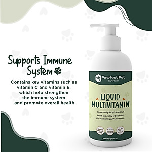 Pawfect Pet Nutrition Liquid Multivitamin Treats for Dogs - Glucosamine Chondroitin for Joint Support + Digestive Enzymes & Probiotics - Grain Free Vitamin for Skin & Coat + Immune Health (32 Oz.)