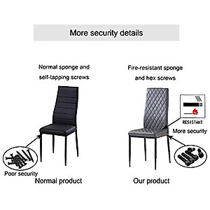 JT Modern Minimalist Dining Chair Fireproof Leather Sprayed Metal Pipe Diamond Grid Pattern Restaurant Home Conference Chair Set of 4 Or 6 (6, Black)