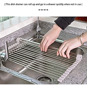 Dullrout Roll Up Dish Drying Rack 17.8 inch x 11.2 inch, Over The Sink Dish Drying Rack, Rollable Stainless Steel Sink Rack for Kitchen Organization, Foldable/Heat-Resistant/Easy to Store